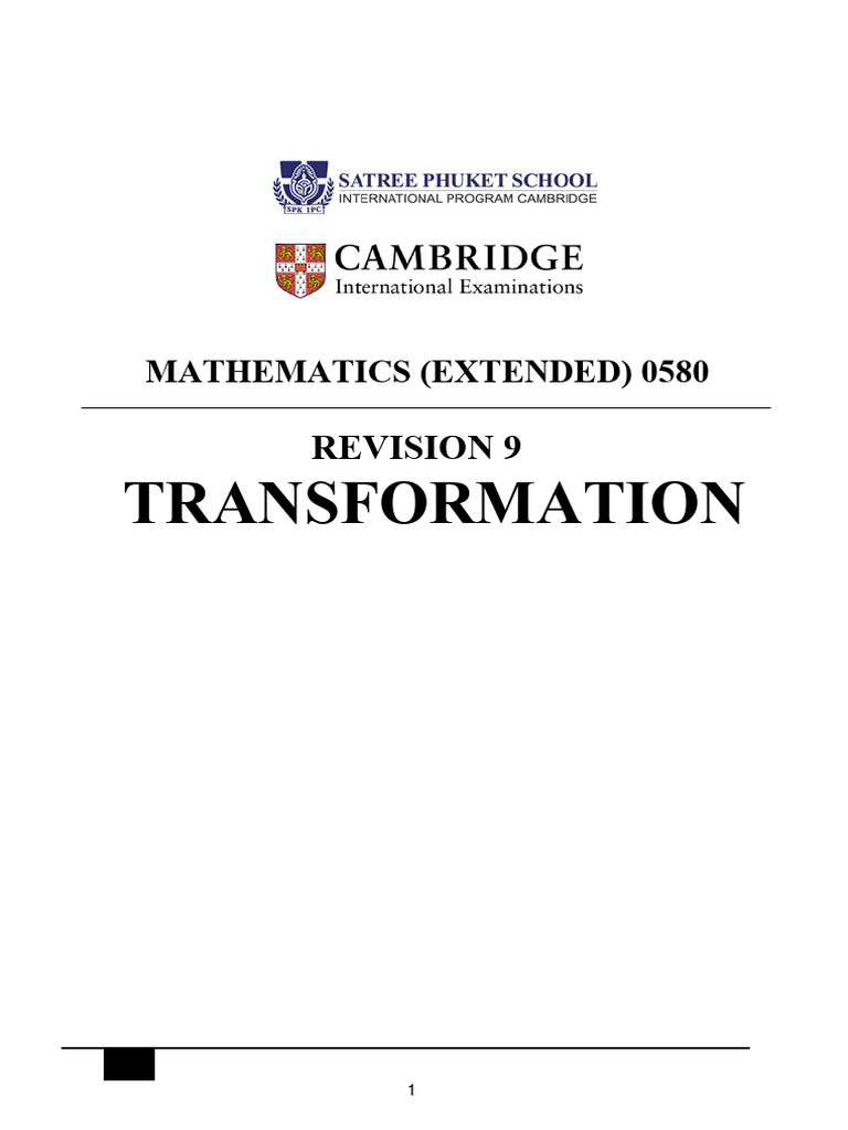 9 Revision Paper - Transformations CIE Math IGCSE Extended 0850 | PDF | Shape | Mathematical Objects