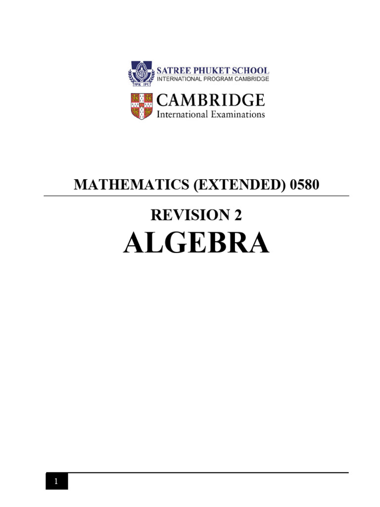 2 Revision Paper - Algebra CIE Math IGCSE Extended 0850 | PDF | Algebra ...
