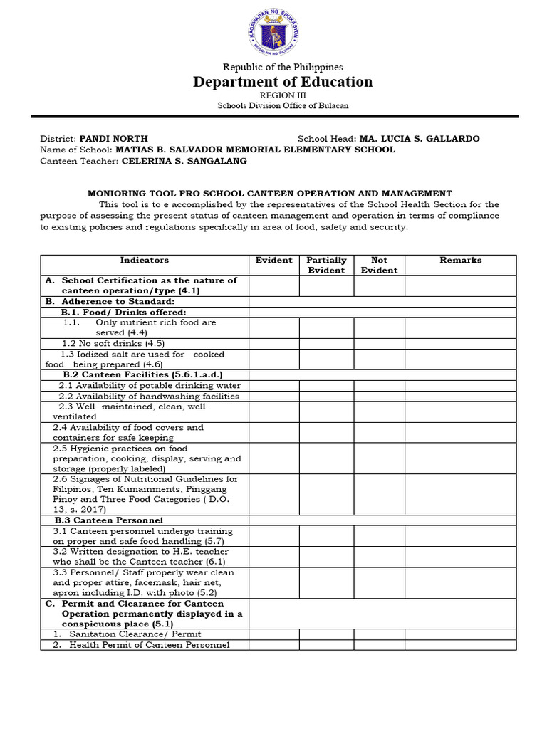 CANTEEN MONITORING TOOL 2023 Jan | PDF