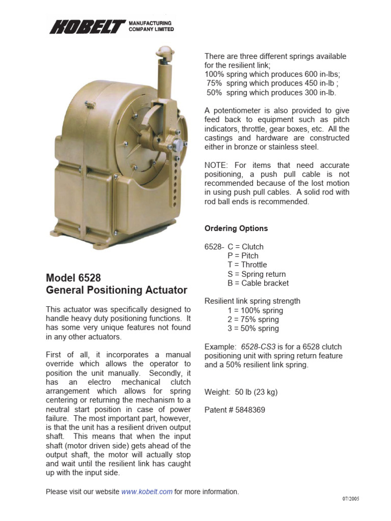 Model 6528 Actuator Specifications | PDF | Gear | Clutch