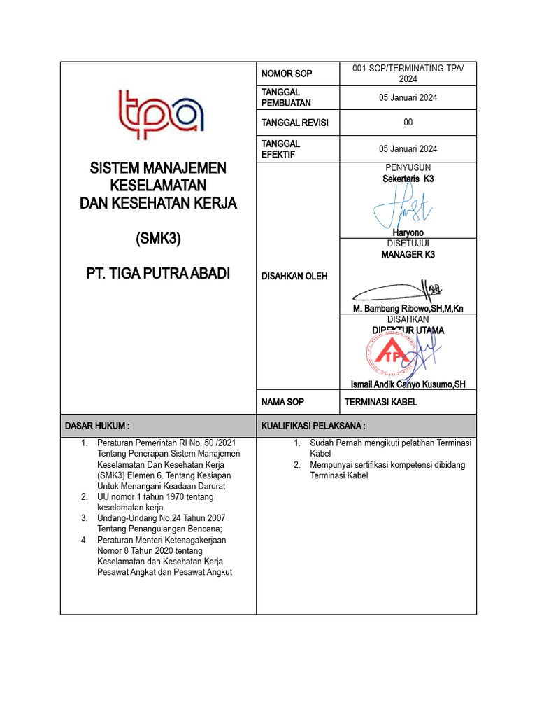 Sop Terminasi Kabel | PDF