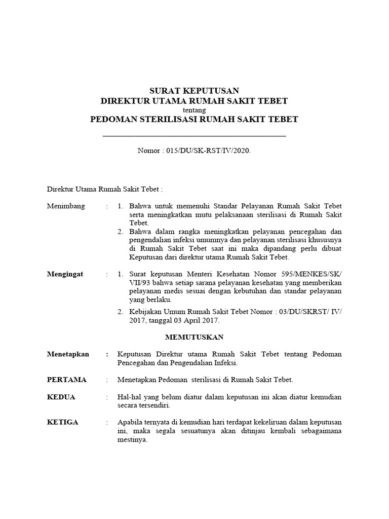 Pedoman Sterilisasi RS Tebet 2020 | PDF
