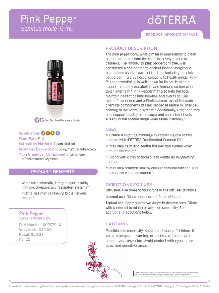 Doterra Pink Pepper | PDF | Black Pepper | Essential Oil