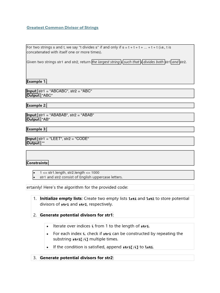 Greatest Common Divisor of Strings | PDF | String (Computer Science ...