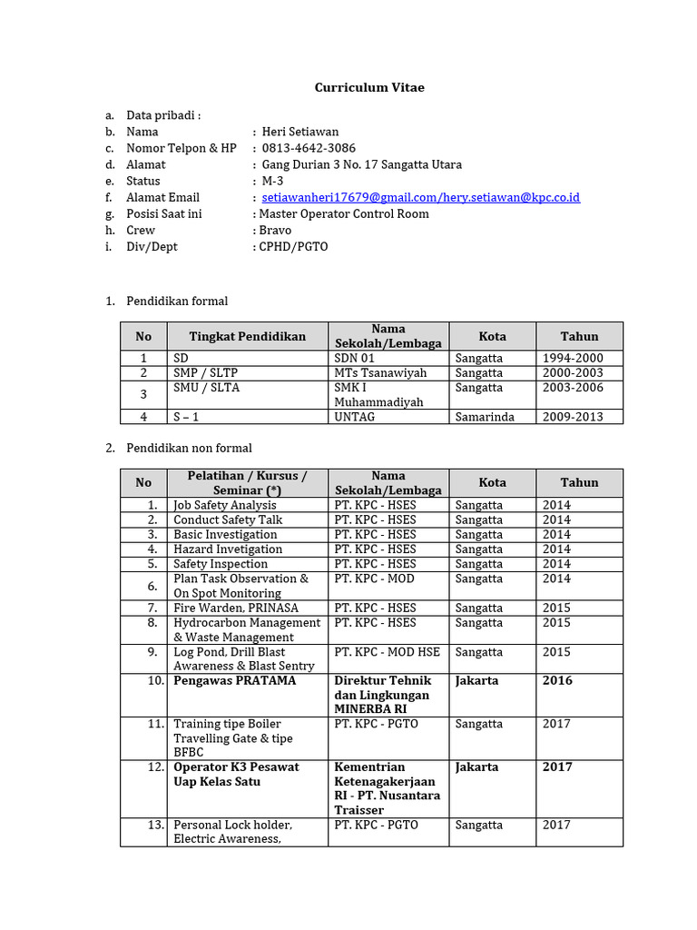 CV Heri Setiawan: Master Operator | PDF
