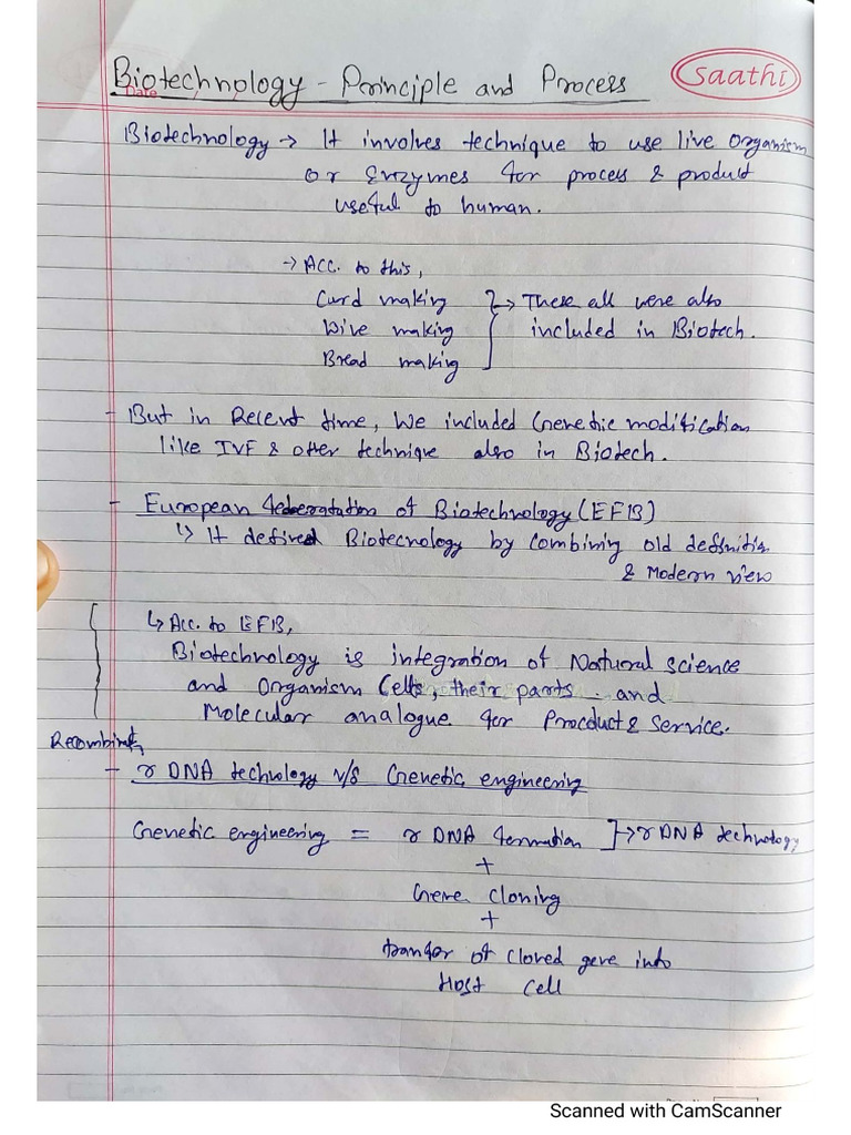 Biotech-principle and process handwritten notes . | PDF