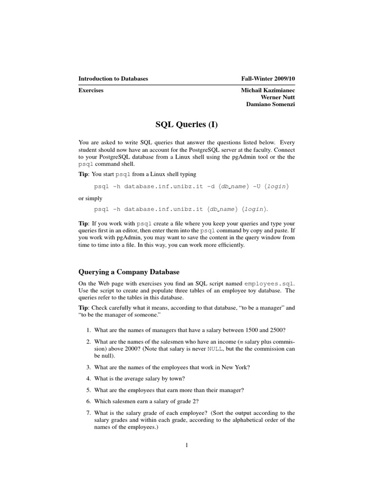 6 Ex SQL I | PDF | Databases | Sql