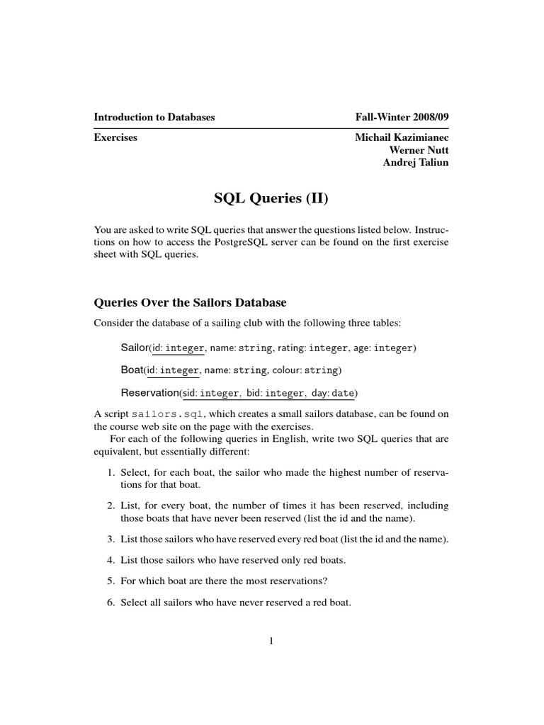7 Ex Sql Ii Pdf Sql Databases