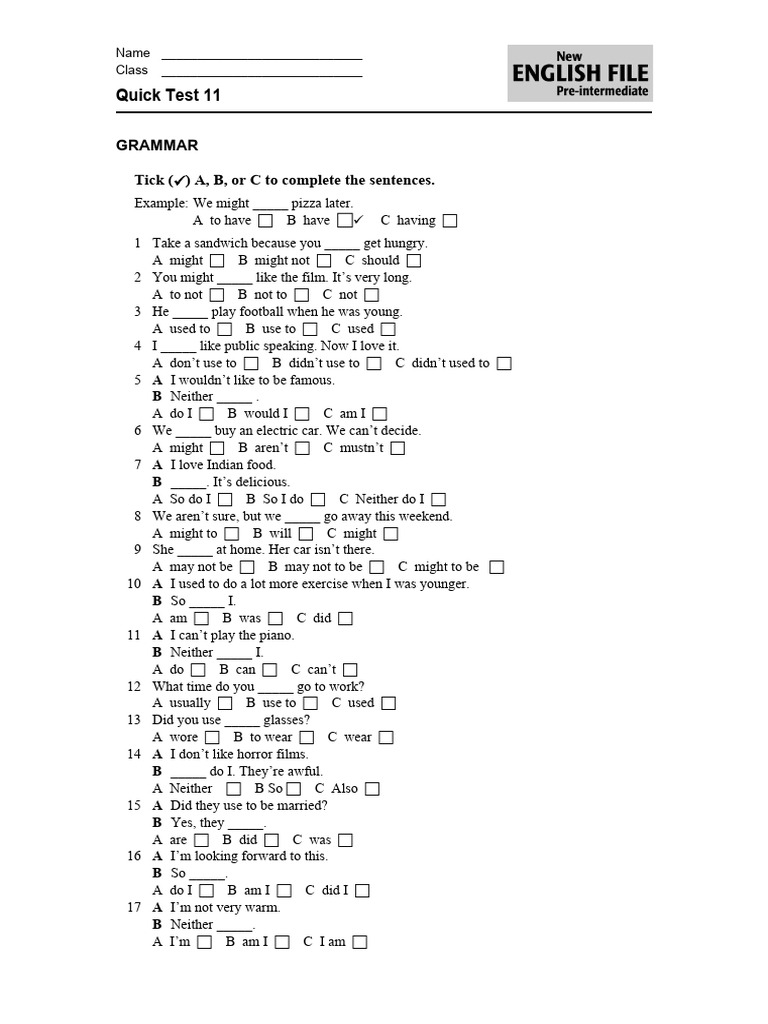 EF4e Preint Quicktest 11 | PDF | Linguistics