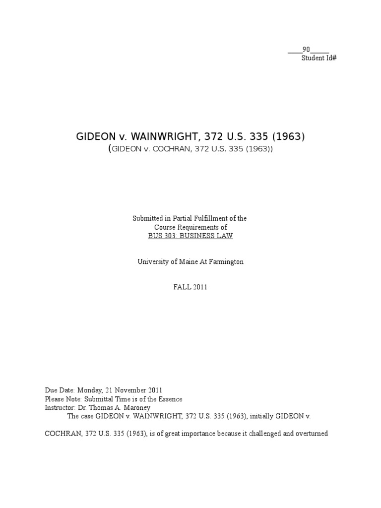 Gideon v. Wainwright: Right to Counsel | PDF | Gideon V. Wainwright ...
