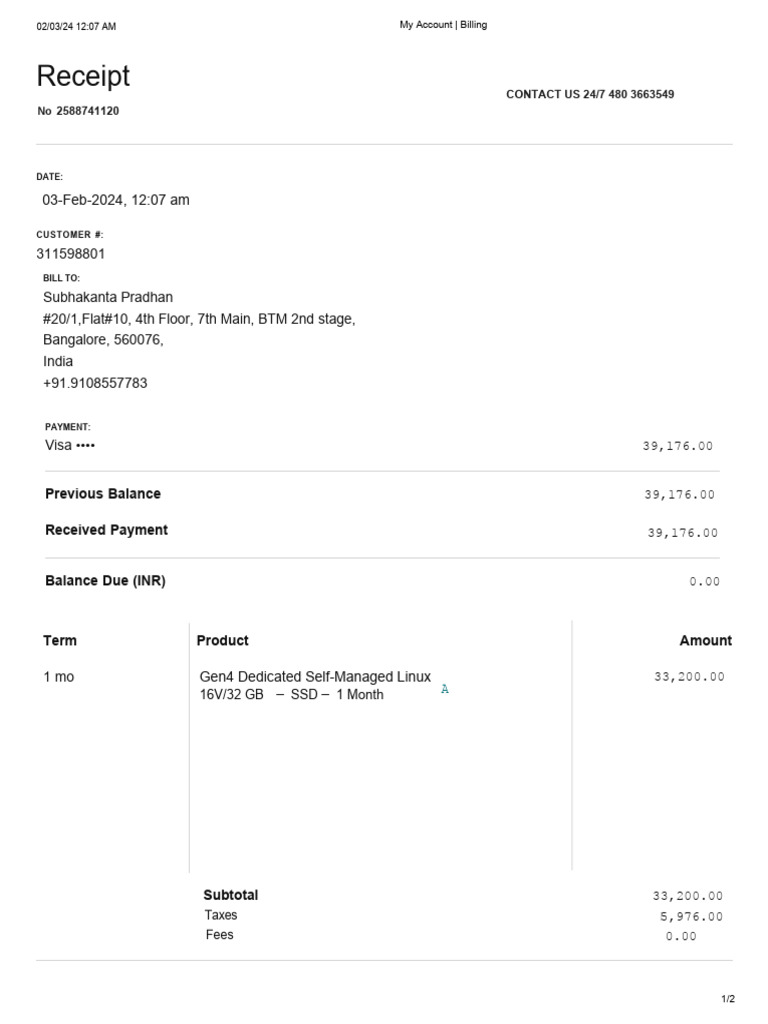 Billing Receipt for Subhakanta Pradhan | PDF | Payments