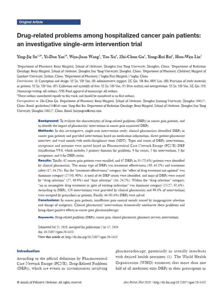 Drug-Related Problems Among Hospitalized Cancer Pa | PDF | Pharmacy ...