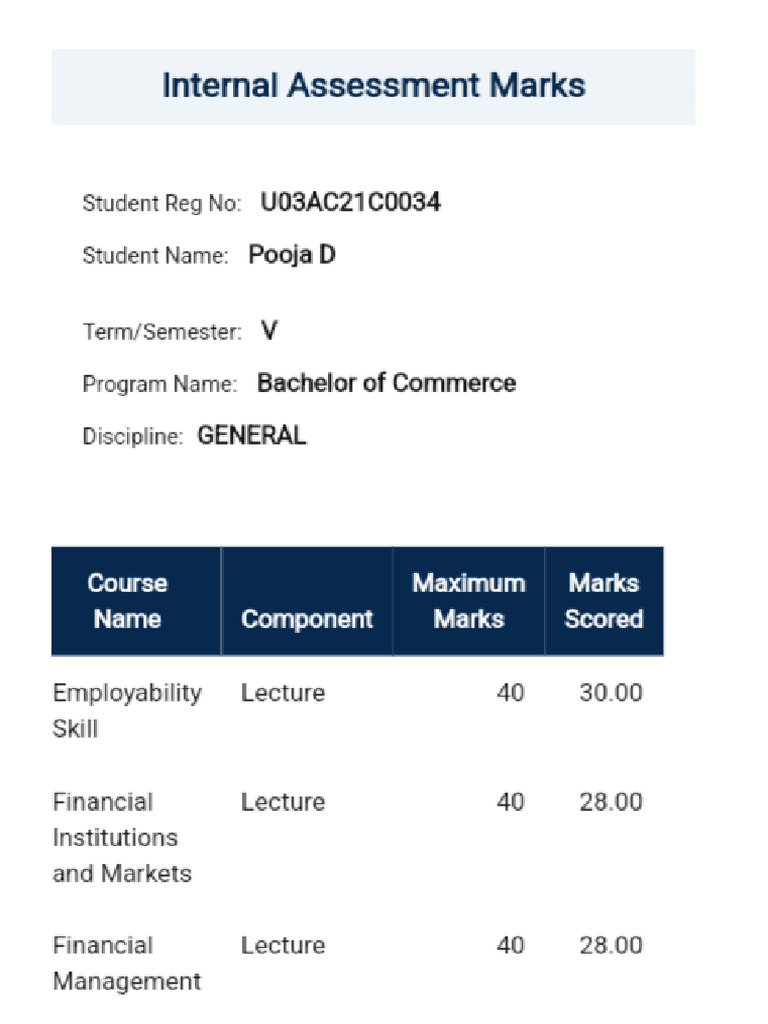 Student Internal Assessment Marks | PDF