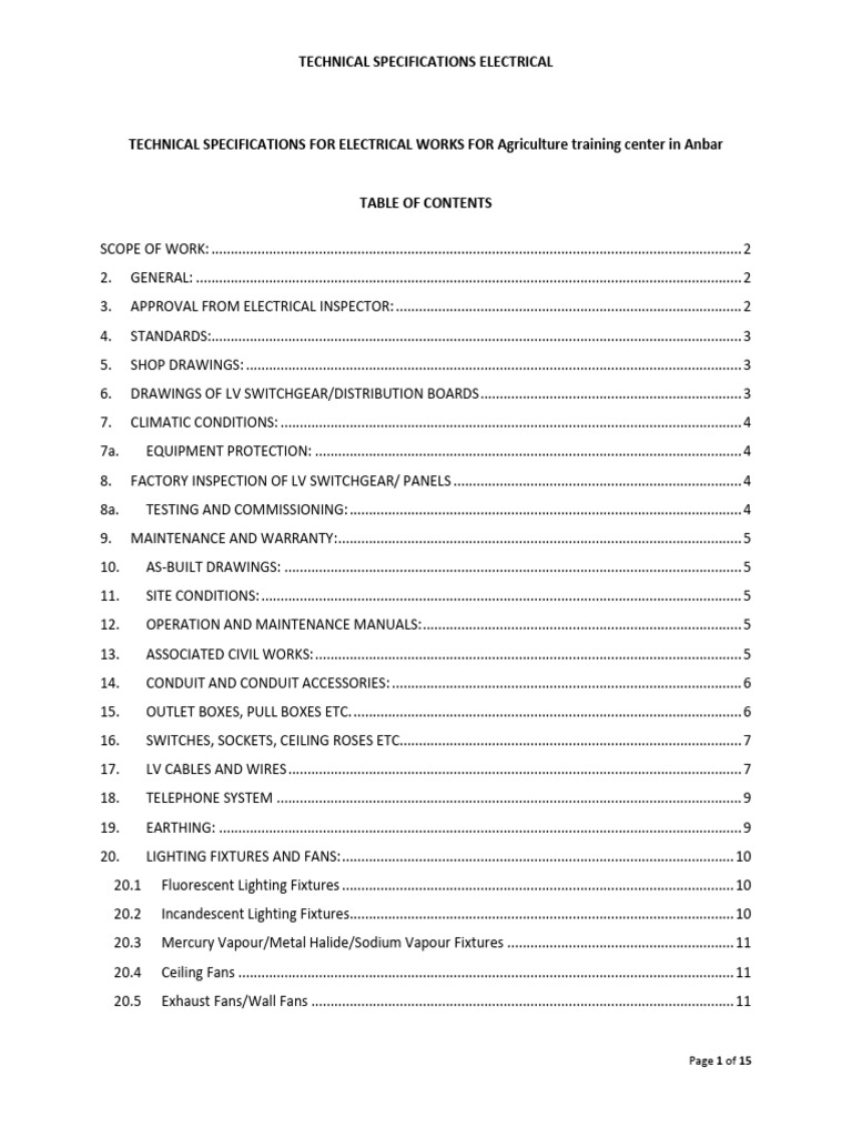 Specification Electrical | PDF | Electrical Wiring | Ac Power Plugs And Sockets