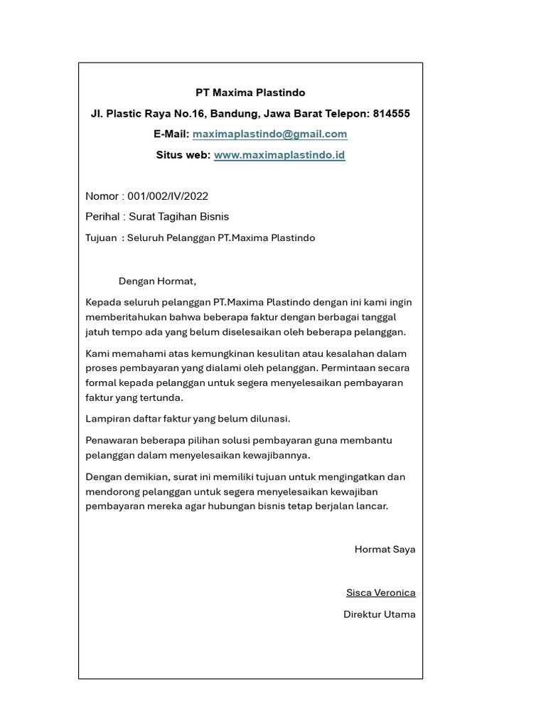 Surat Tagihan Pembayaran Pelanggan PT Maxima | PDF