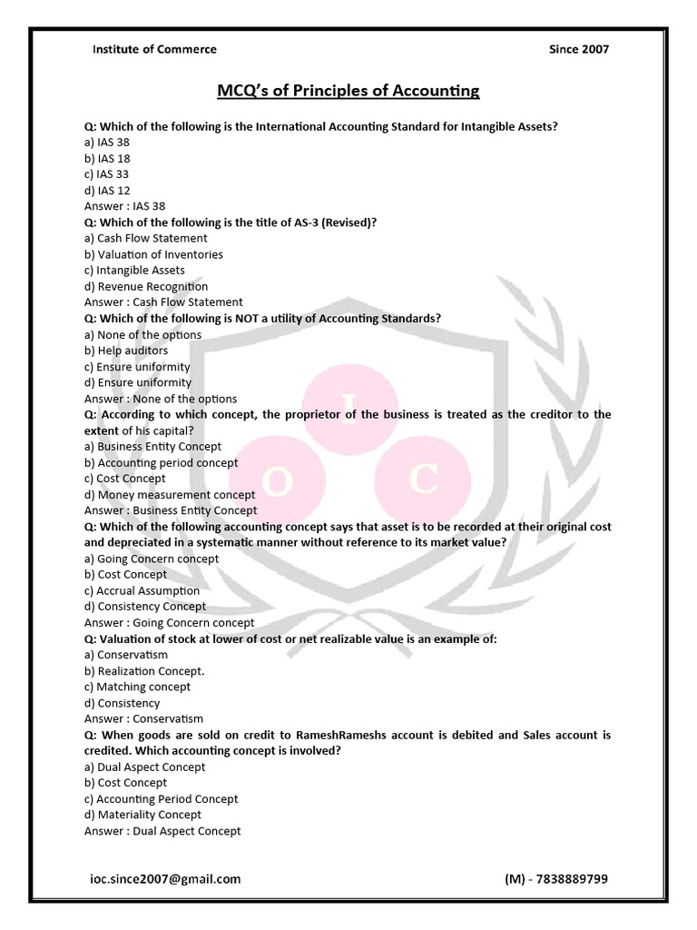 Accounting Principles MCQs Quiz | PDF | Revenue | International ...