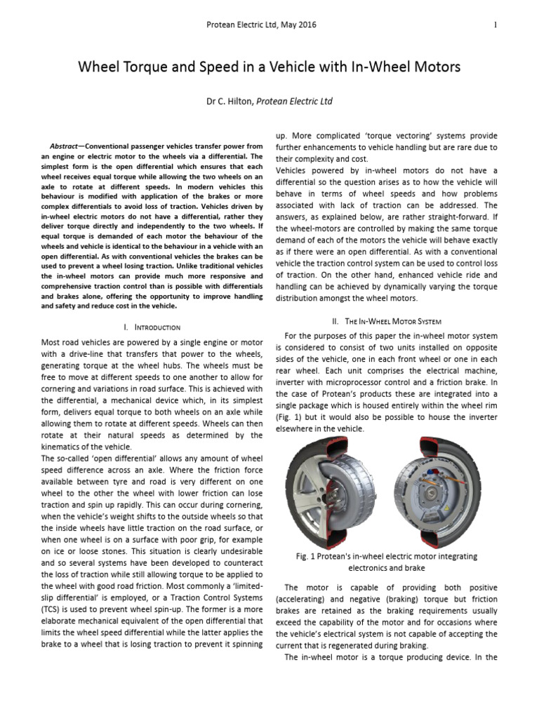 Wheel Torque and Speed in A Vehicle With In-Wheel Motors | PDF | Wheel ...