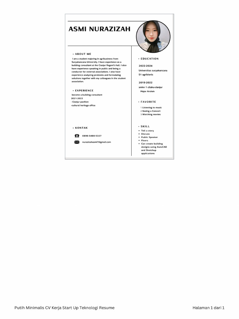 Cv Asmi Nurazizah | PDF