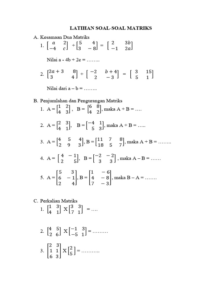 LATIHAN SOAL MATRIKS | PDF