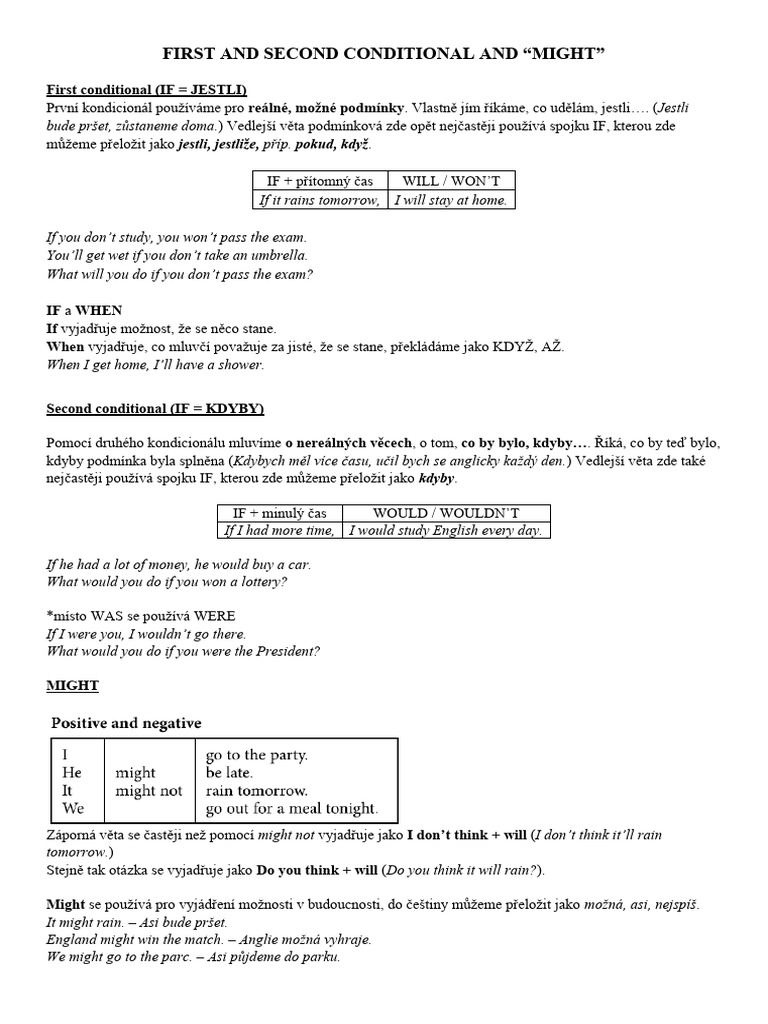 FIRST AND SECOND CONDITIONAL, Might | PDF