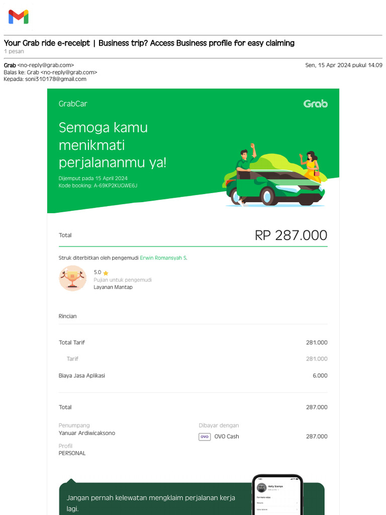 Gmail - Your Grab Ride E-Receipt - Business Trip - Access Business ...