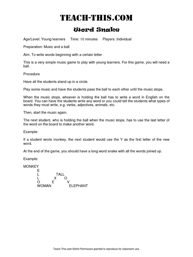 Word Snake | PDF | Language Arts & Discipline | Art