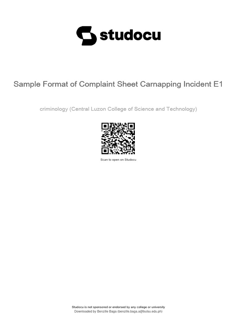 Sample Format of Complaint Sheet Carnapping Incident e1 | PDF | Motor ...