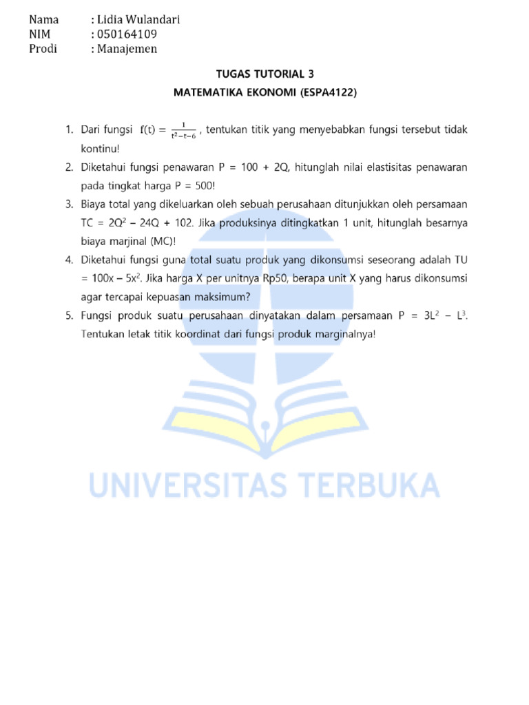 REVISI TUGAS 3 - Matematika Ekonomi | PDF