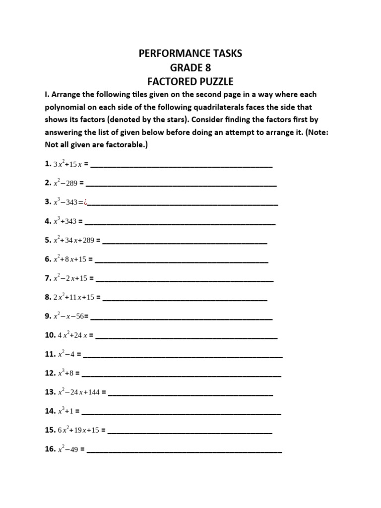 Performance Tasks Grade 8 2ND Quarter 1 1 | PDF | Algebra | Abstract ...