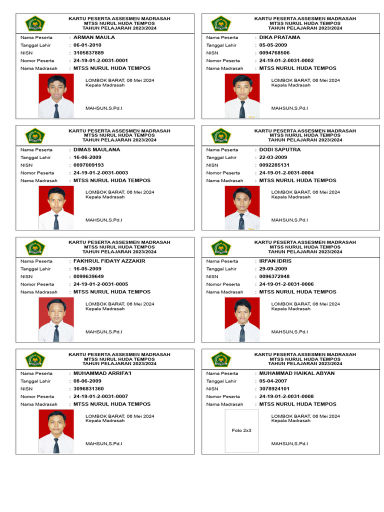 Kartu NISN Peserta MTSS 2023/2024 | PDF