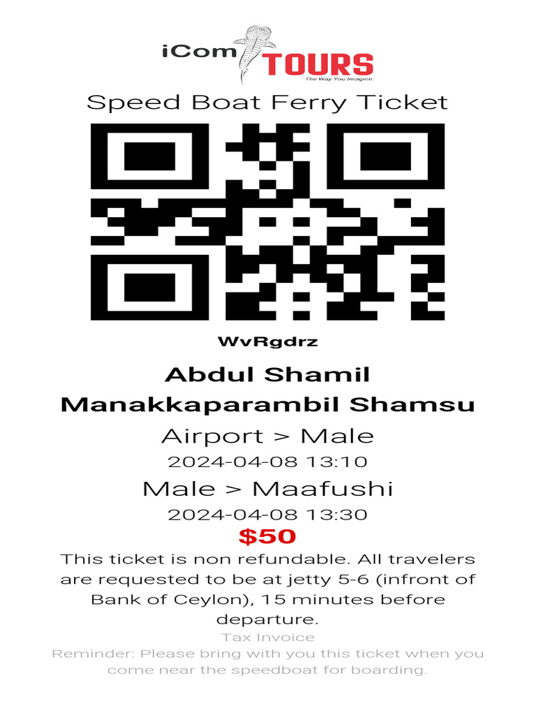 Speed Boat Ferry Ticket to Maafushi | PDF