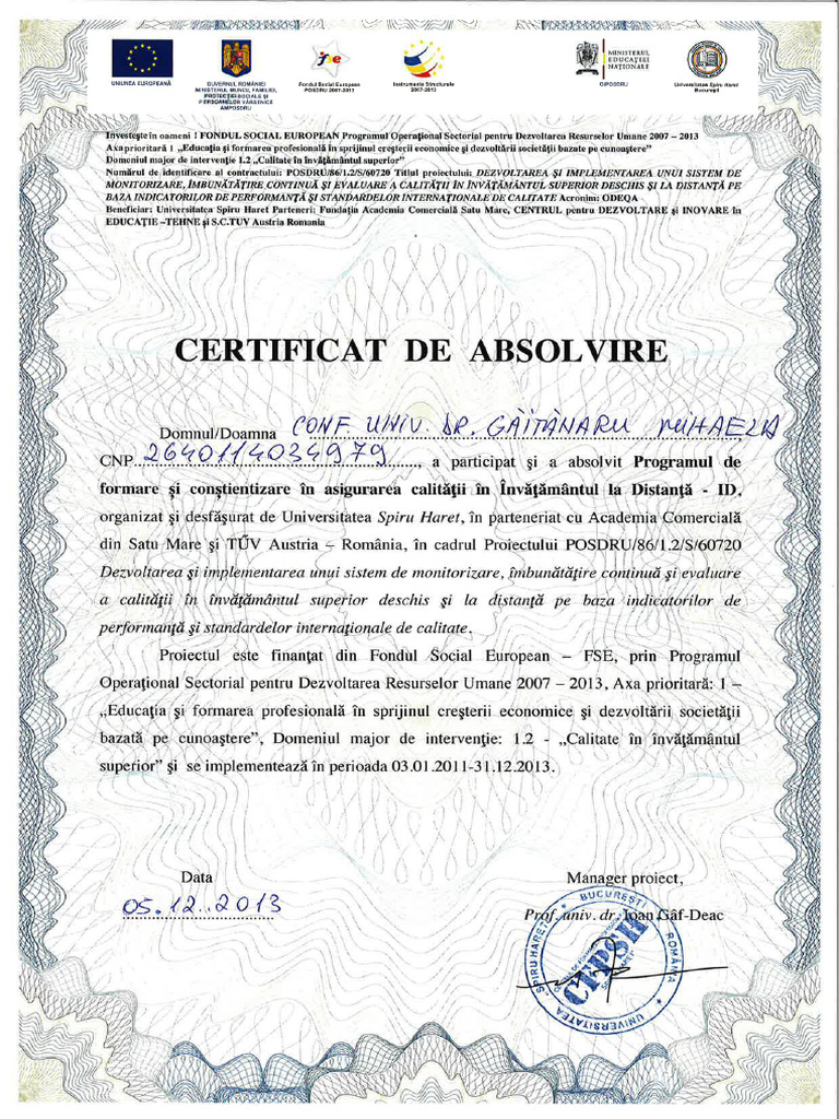 Graduation Certificate European Distance Learning | PDF