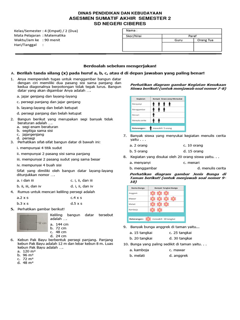 Soal SAS MATEMATIKA KELAS 4 SEMESTER 2 | PDF | Metode & Bahan Ajar | Griya & Taman