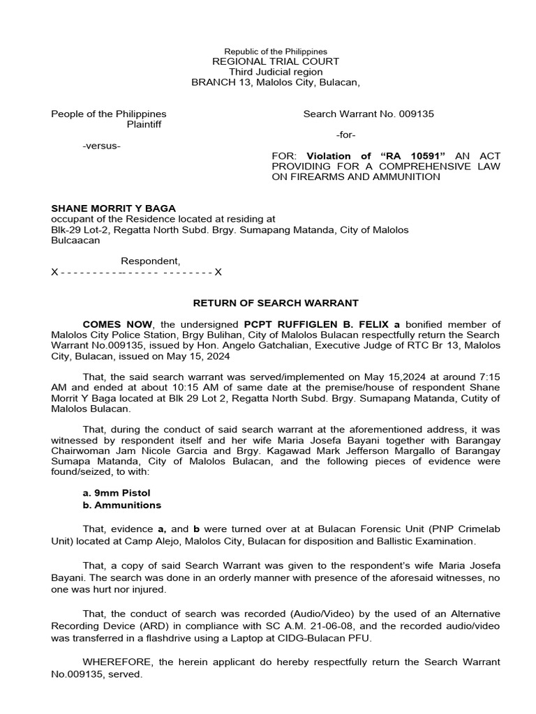 Return Search Warrant | PDF | Search Warrant | Criminal Justice