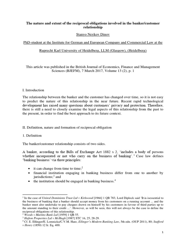 The Nature and Extent of The Reciprocal Obligations Involved in The ...