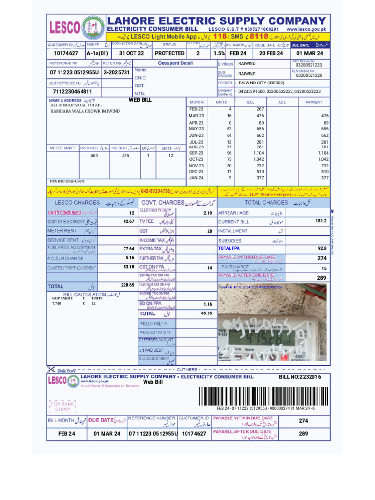 Raiwind Web Bill Summary 2023 | PDF