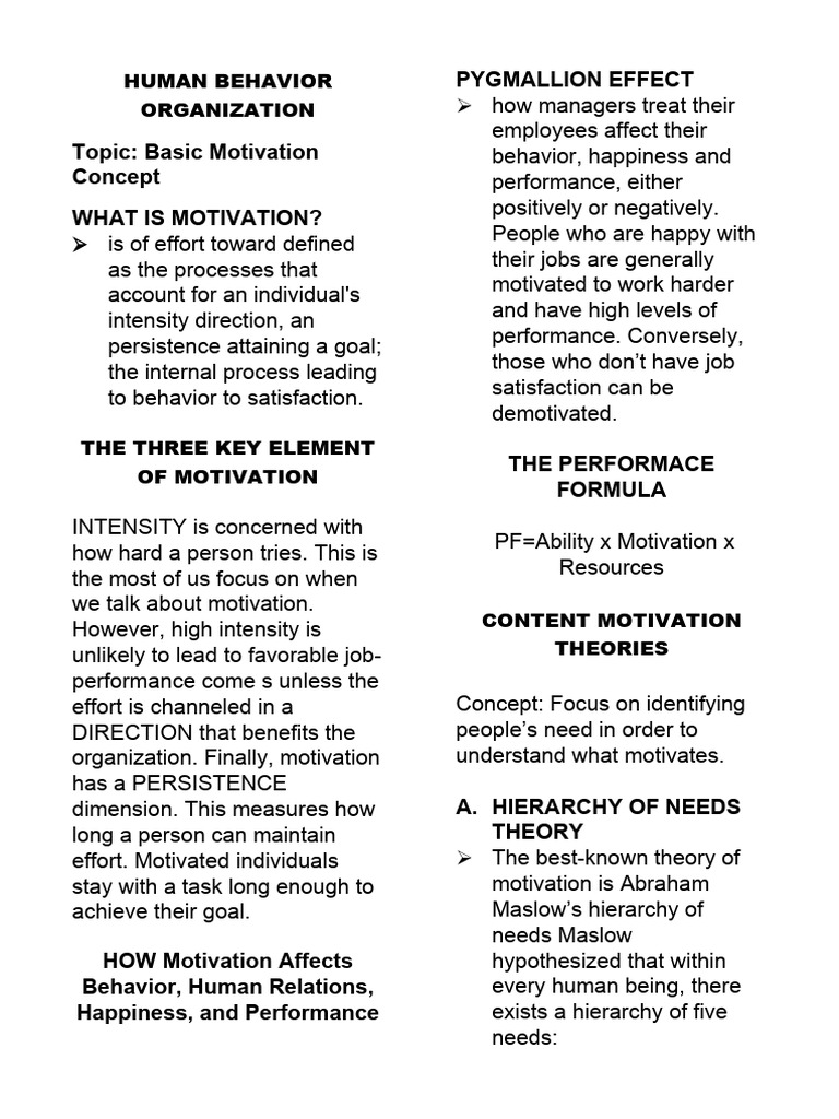 HUMAN BEHAVIOR ORGANIZATION | PDF | Motivational | Motivation