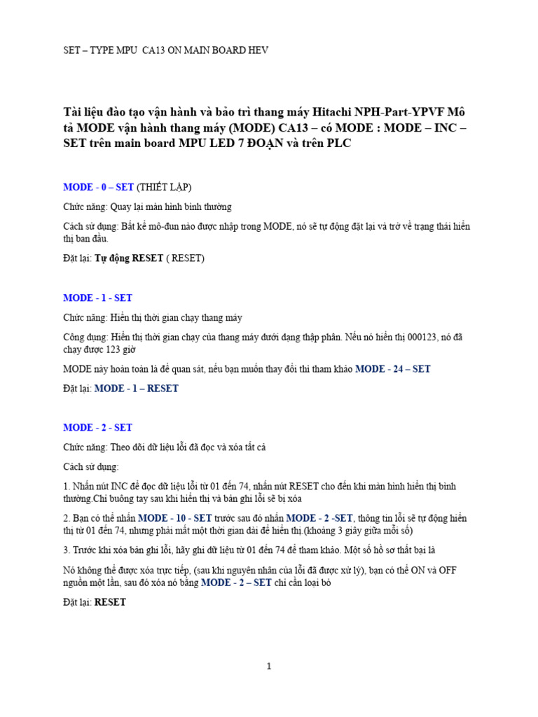 Tài liệu đào tạo vận hành và bảo trì thang máy Hitachi NPH | PDF