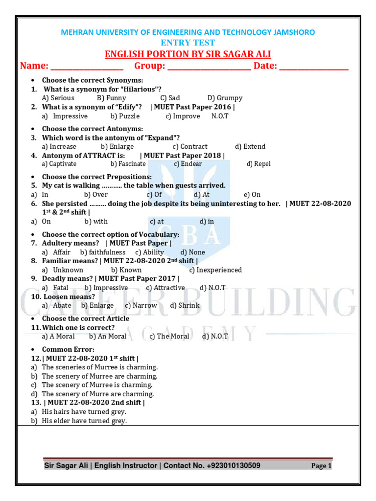 Muet English Portion Topics & Sample Paper by Sir Sagar - Cba | PDF ...