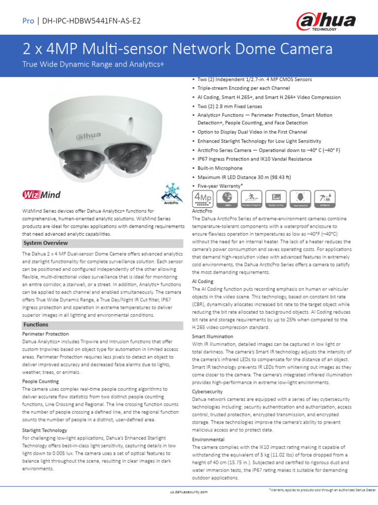 Dahua 2x4MP Dual-Sensor Dome Camera | PDF | Infrared | Camera