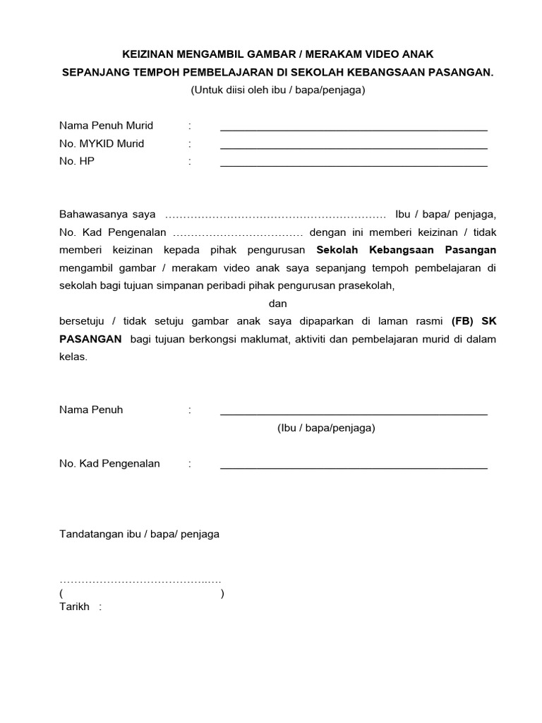 Keizinan Mengambil Gambar, Merakam Video Anak | PDF