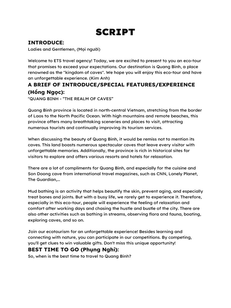 SCRIPT | Download Free PDF | Tourism