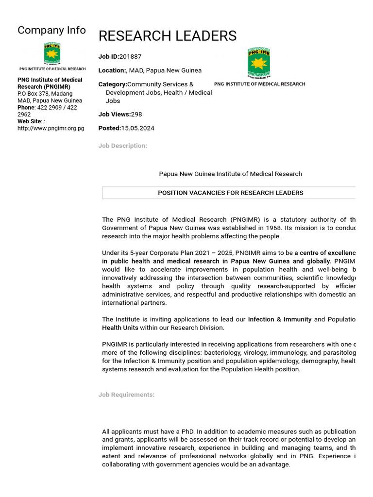 Research Leaders - PNG IMR | PDF | Business | Social Science