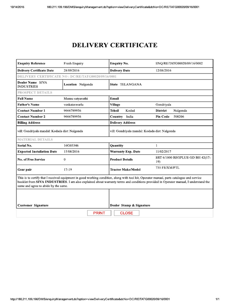 Manne Satyavathi - Del Certificate | PDF