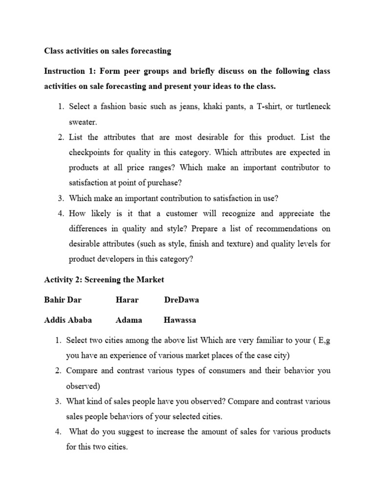 Class Activities On Sales Forecasting | PDF | Fashion | Marketing Research