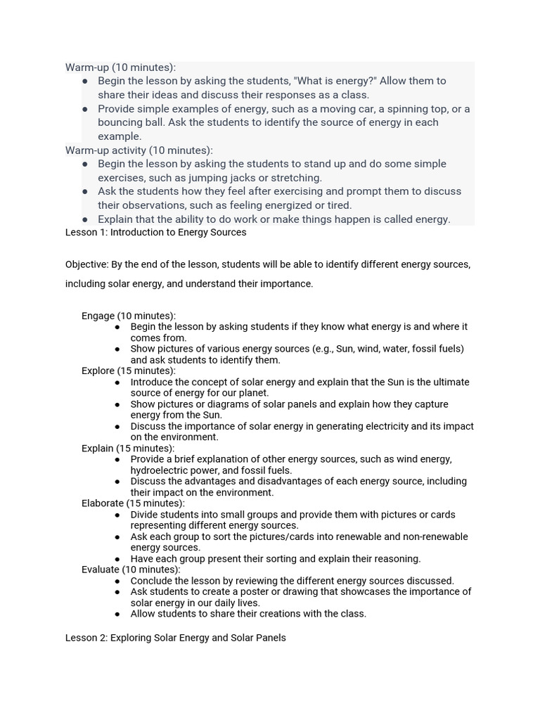 Teaching Plan Energy 1st Day | PDF | Solar Power | Photovoltaics