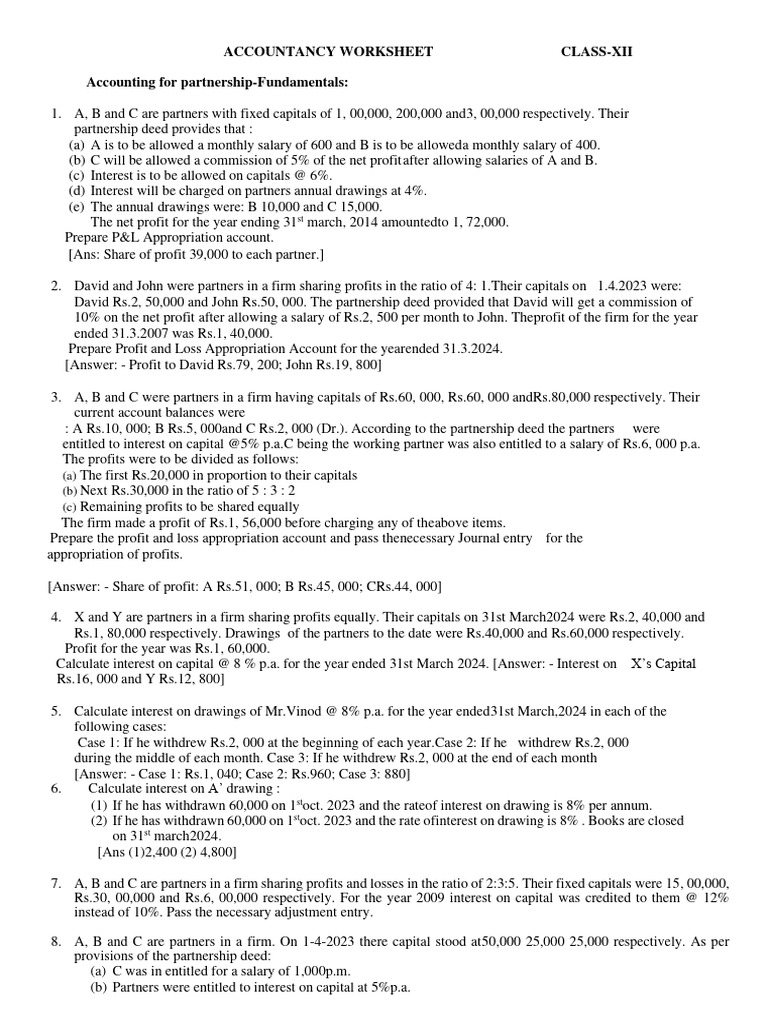 Accounts Worksheet | PDF | Goodwill (Accounting) | Partnership