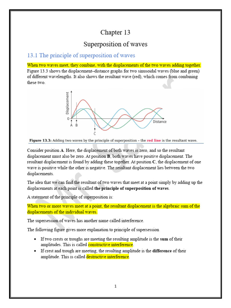 13 superposion of waves | PDF | Wavelength | Diffraction