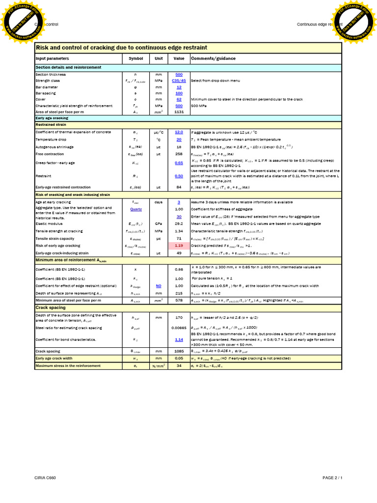 CIRIA C766 Crack Control Spreadsheet | PDF | Strength Of Materials ...