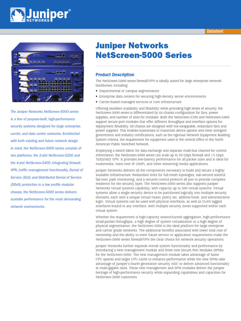 Juniper Networks NetScreen-5000 | PDF | Computer Network | Virtual ...